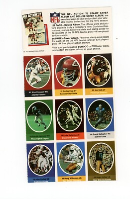 1972 Sunoco NFL Football Stamps Sticker un-cut Sheet JOHNNY UNITAS ...
