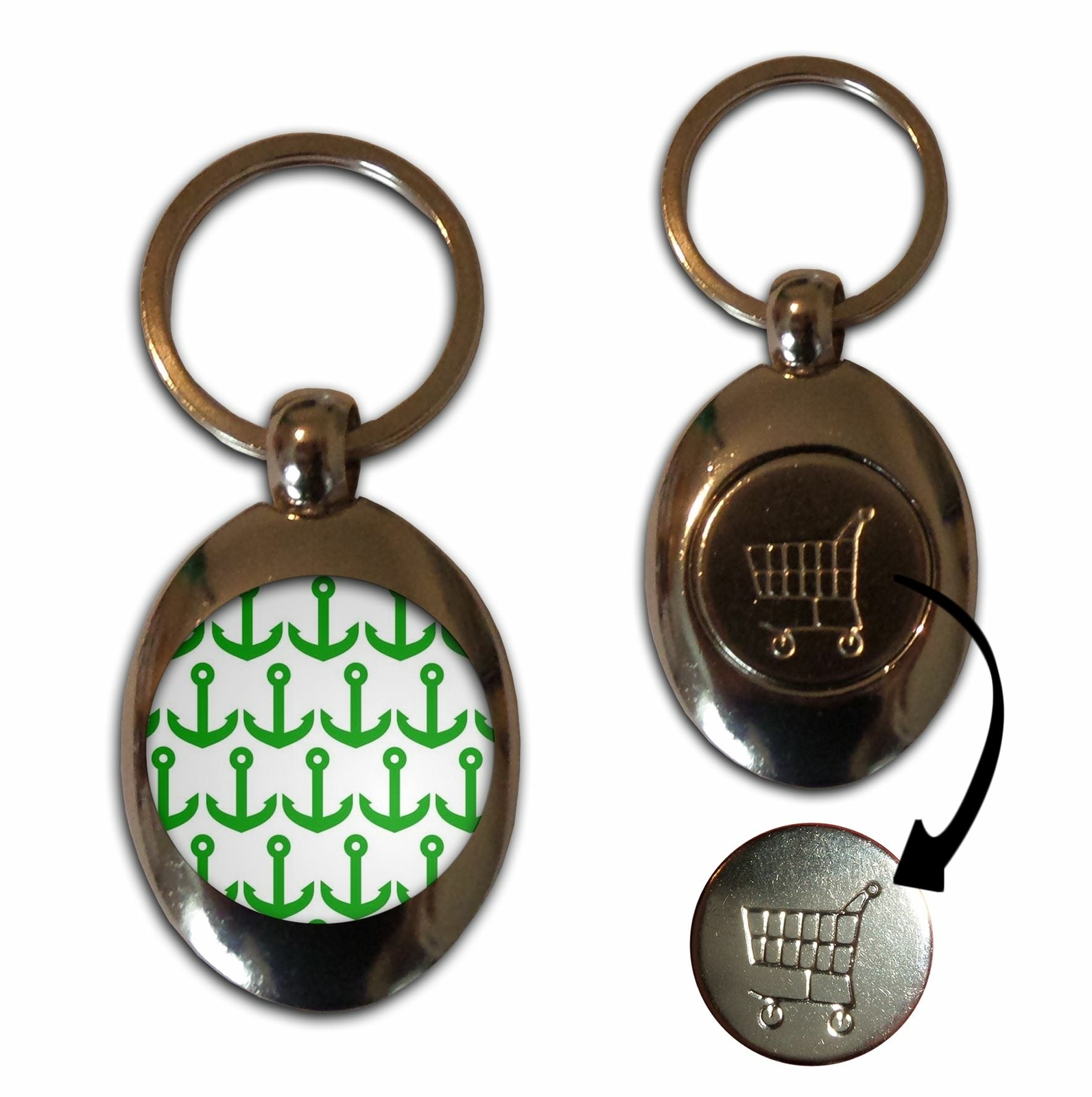 Anchor Green Pattern - £1/€1 Shopping Trolley Coin Key Ring New | eBay