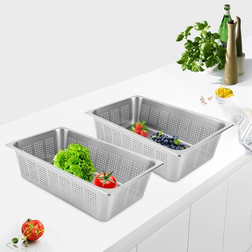 2 Pack Perforated Stainless Steel Steam Table Food Pan 6 inch Deep ...