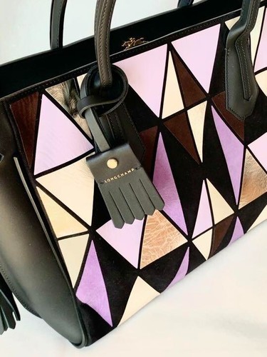 LONGCHAMP Large Penelope Arty Purple Leather Satchel Tote Bag Patchwork ...