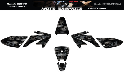 2003-2013 Honda CRF70 Graphics Kit - Pro Ed DSK-2 CRF 70 Skulls Stealth ...