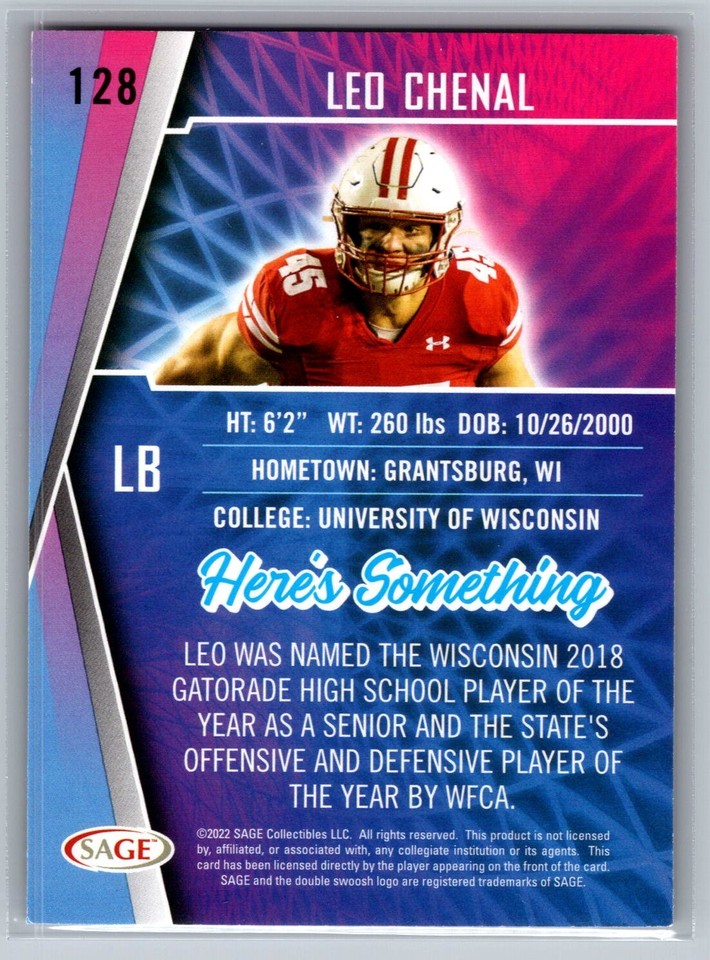 2022 SAGE HIT Football #128 Leo Chenal RC Wisconsin Badgers | eBay