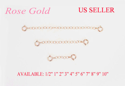 (R) SOLID 14K ROSE PINK GOLD Extender /Safety Chain Necklace Bracelet w ...