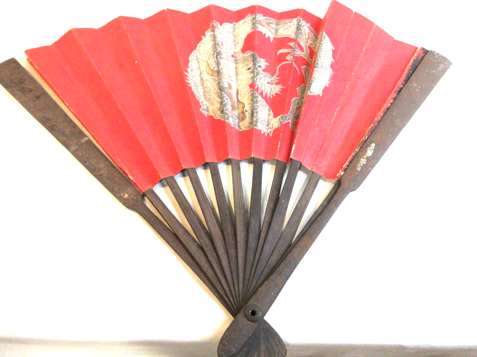 RARE~CAST IRON ENDS~ LARGE ASIAN DRAGON FAN ~1.13 POUNDS~19 1/4" LONG ...