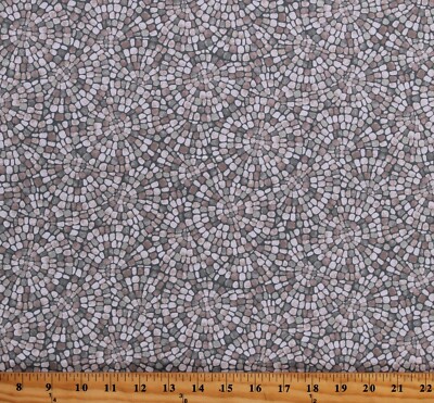 Cotton Cobblestone Stones Mosaic Circles Metallic Fabric Print by Yard ...