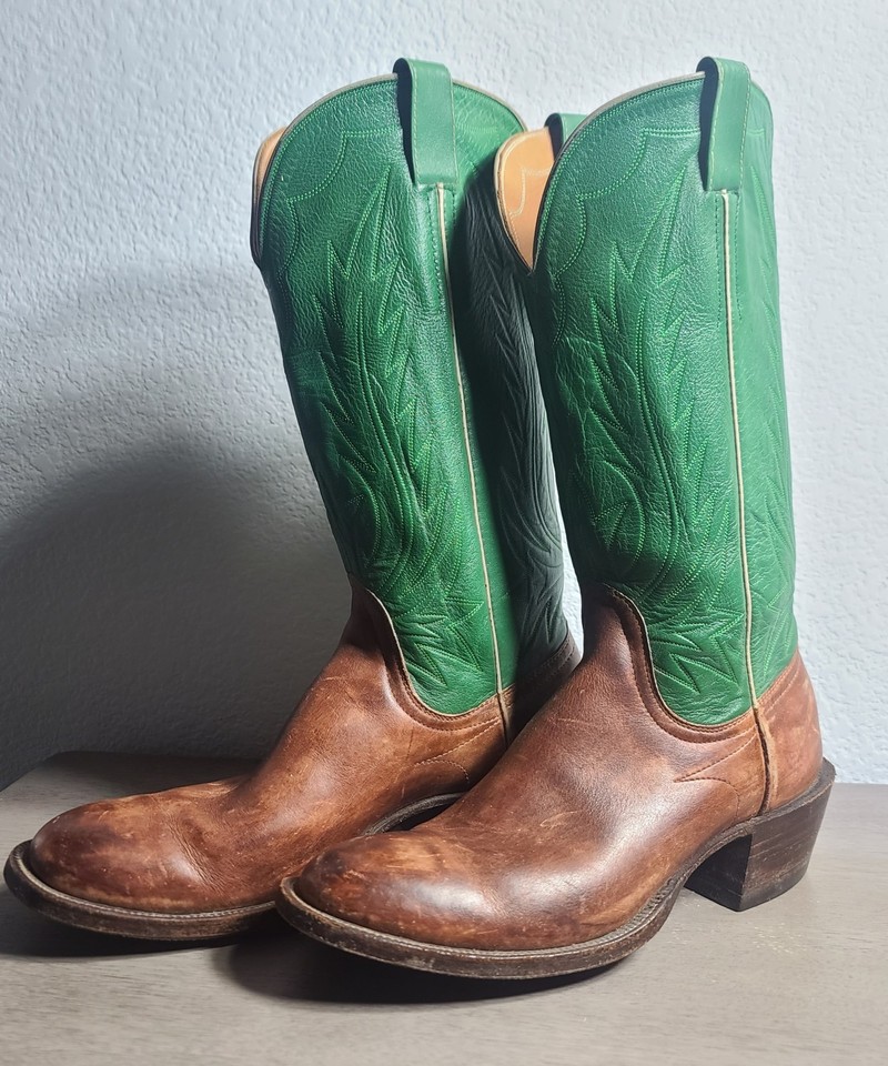 James Leddy Custom Leather Boots Green Brown 14" Tall PB 18/36 0370 | eBay