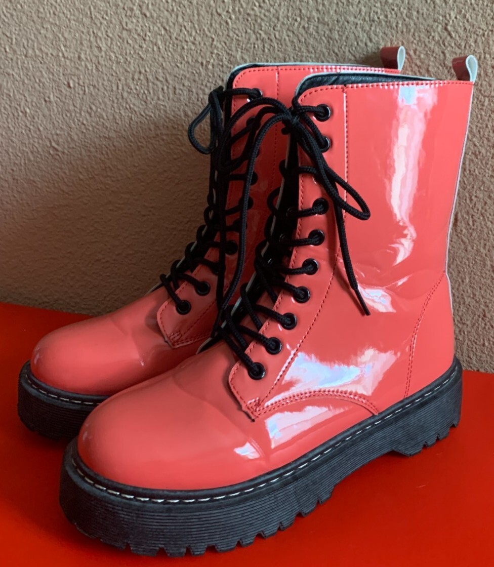 Unilqdy pink combat boots 9 punk rave festival grunge… - Gem