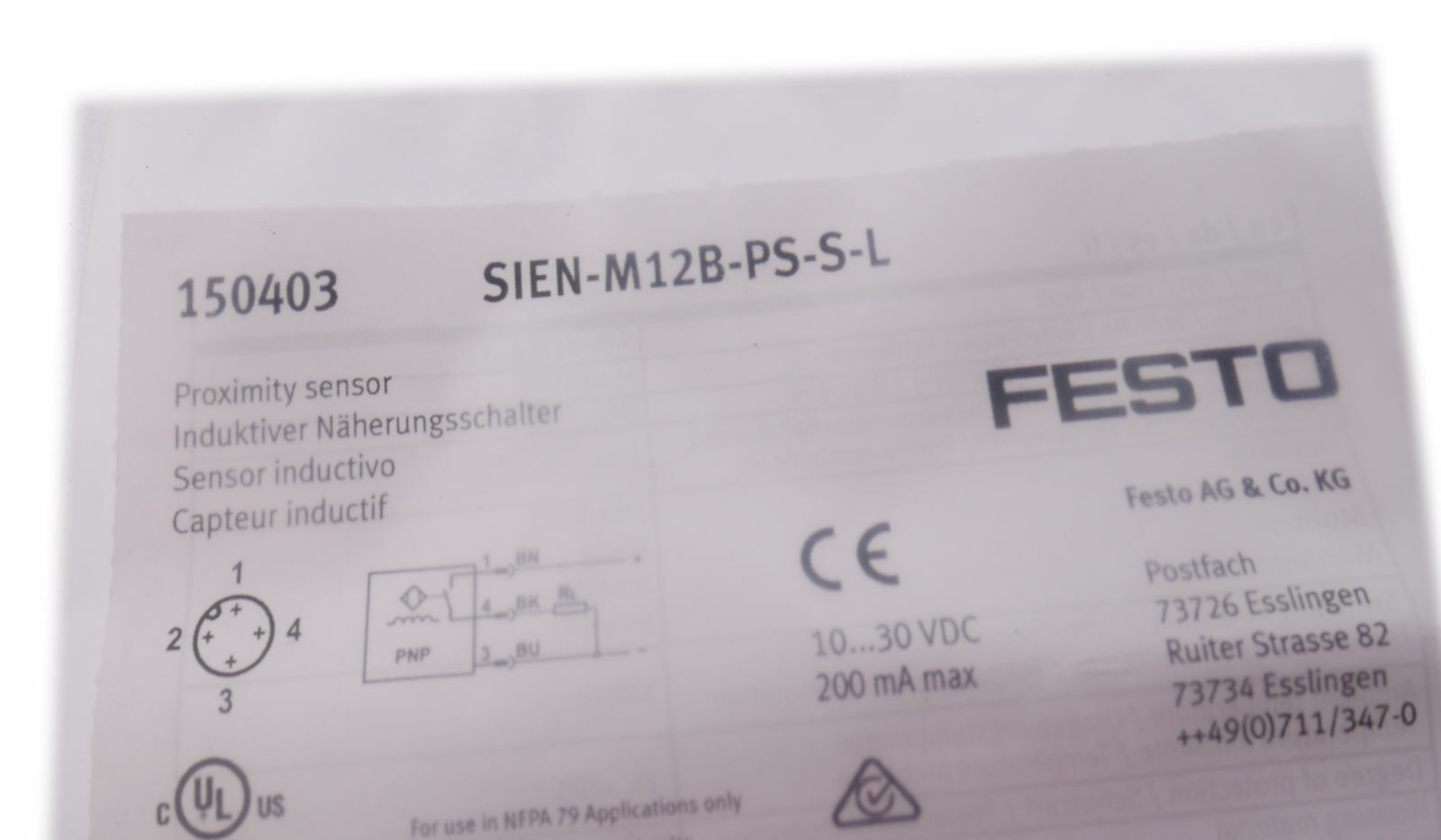FESTO 150403 PROXIMITY SENSOR SIEN-M12B-PS-S-L ! NEW ! | eBay