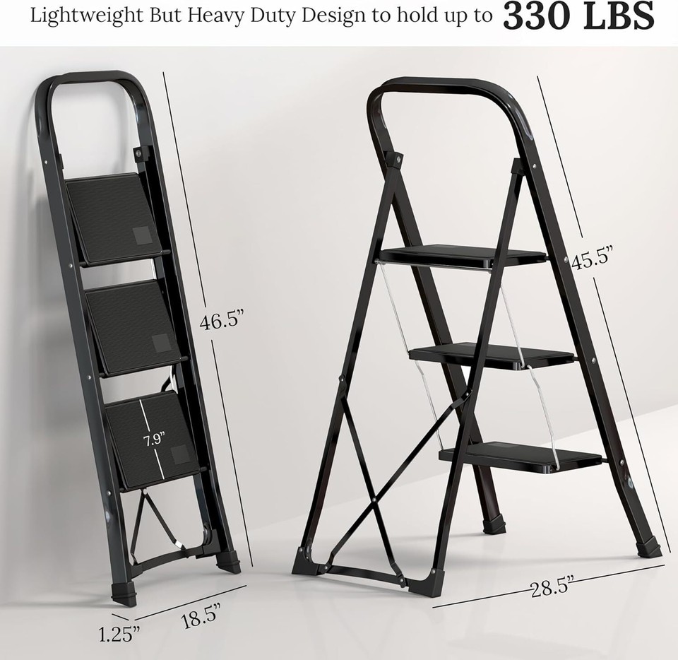 Steel Folding 2/3 Step Stool Ladder Adults With Soft-Grip Handle 330 ...