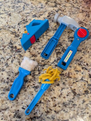 5 Little Tikes Workbench Tools Lot, Hammer, Ratchet, Paintbrush, Wood ...