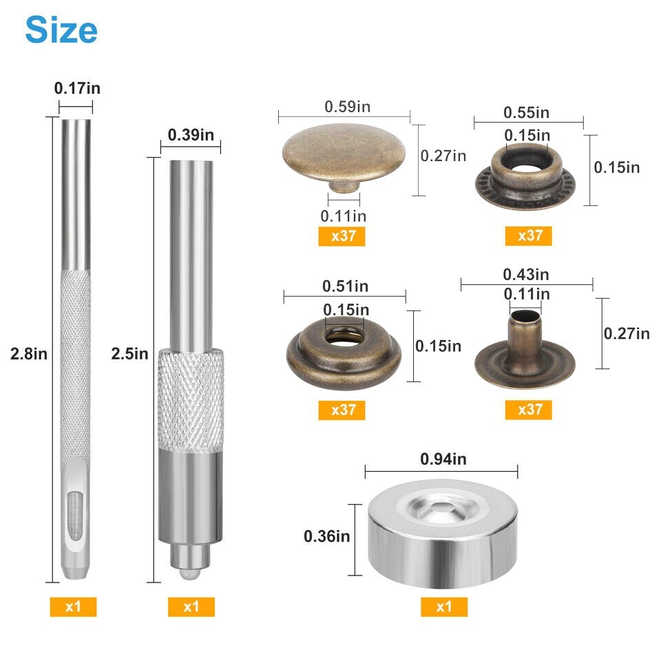 37 Set 15MM Fastener Snap Press Stud Cap Button Base Tool Kit for ...