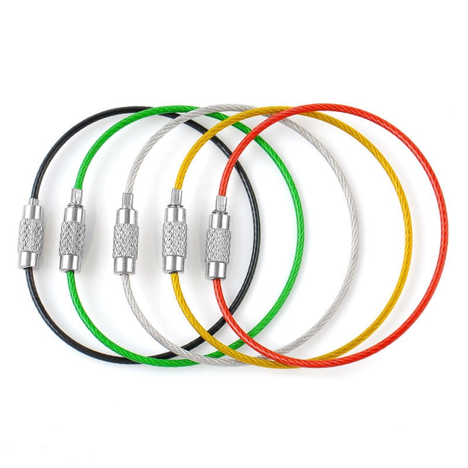 Screw Locking Stainless Wire Keychain Cable Rope Key Holder Rings Cable ...