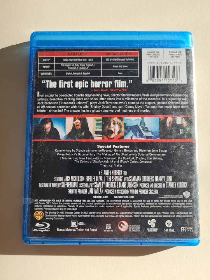 The Shining Blu-ray Jack Nicholson movie horror film disc 85391157106| eBay