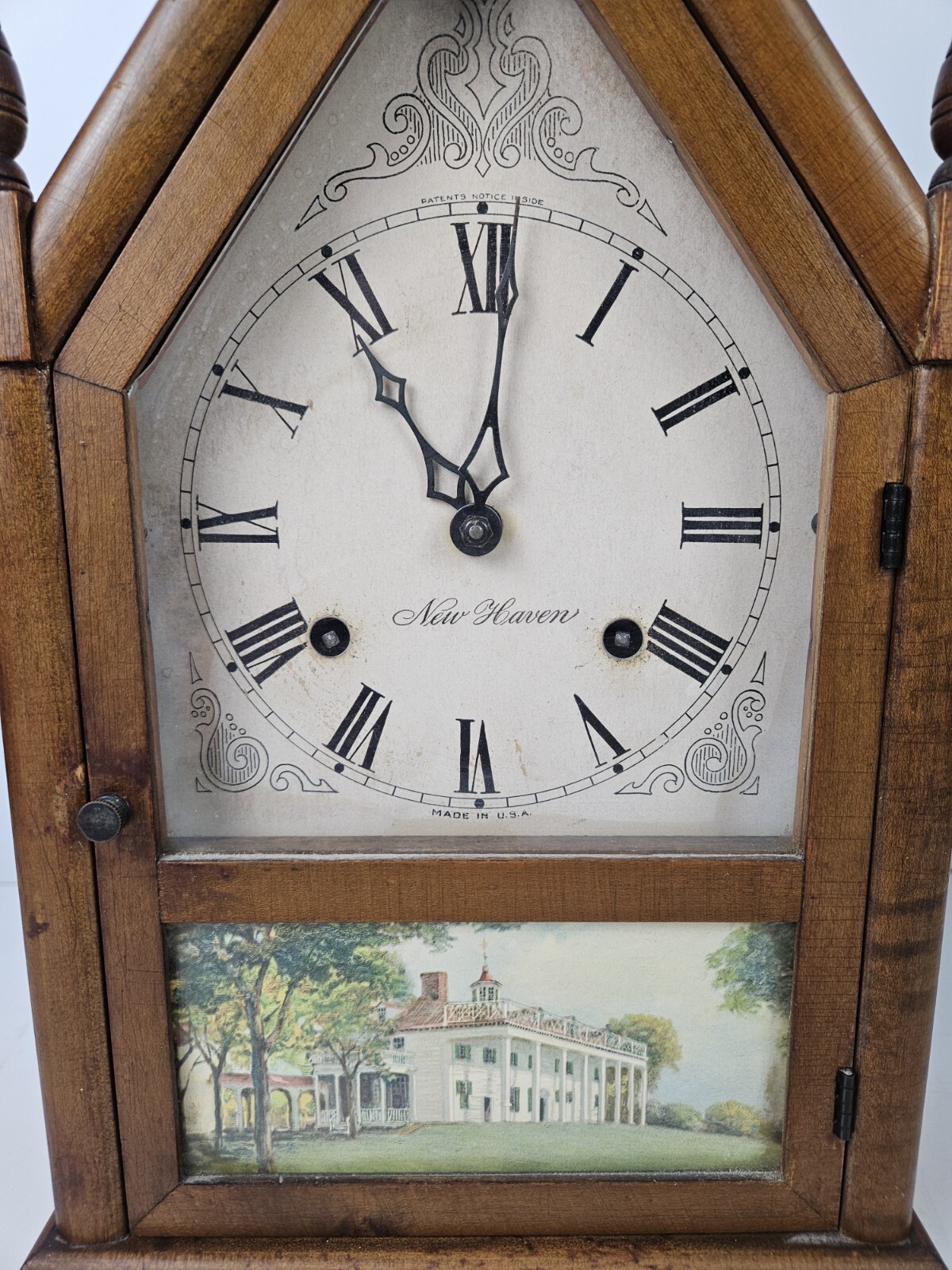 Vintage Working 1950's NEW HAVEN 8 Day Maple Steeple Mantel Shelf Clock ...