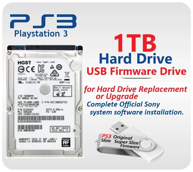 1TB PS3 internal Hard Drive USB Firmware Installation Drive Option all ...