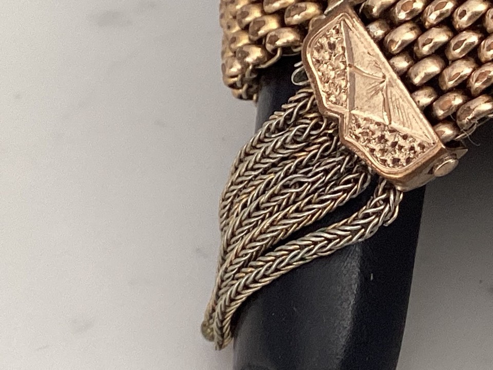 RARE ANTIQUE VICTORIAN 1873 GOLD FILLED MESH TOSSEL TURQUOISE BRACELET ...