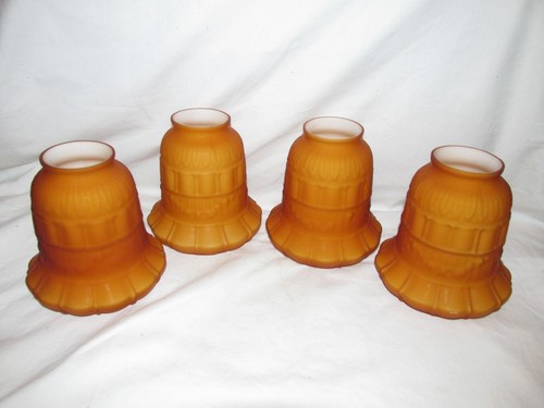Set of 4 NOS Cased Amber Glass Lamp Light Shades Ceiling Fixture 2 1/4 ...