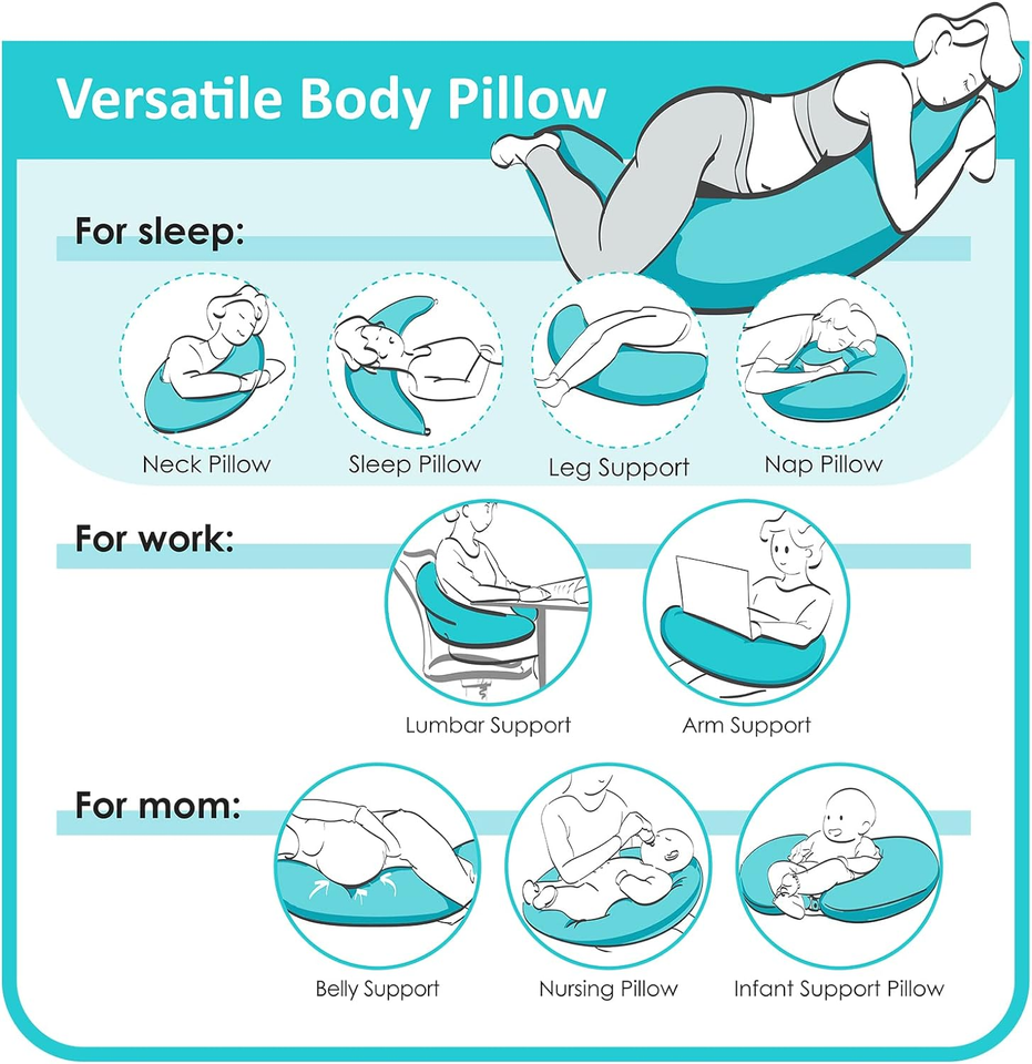 39" C Shaped Body Pillow for Side Sleeping Adults Men Women, Anxiety ...