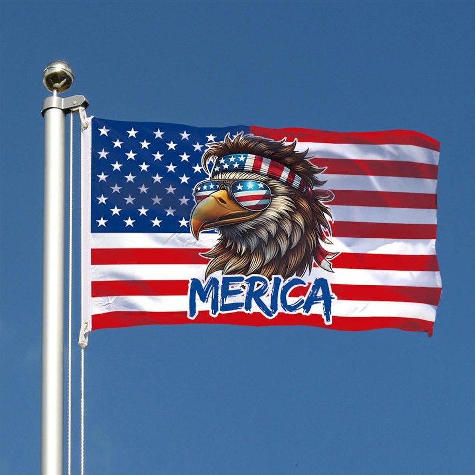 Bald Eagle Merica Funny Flag 4th of July American Patriotic Flags Decor ...