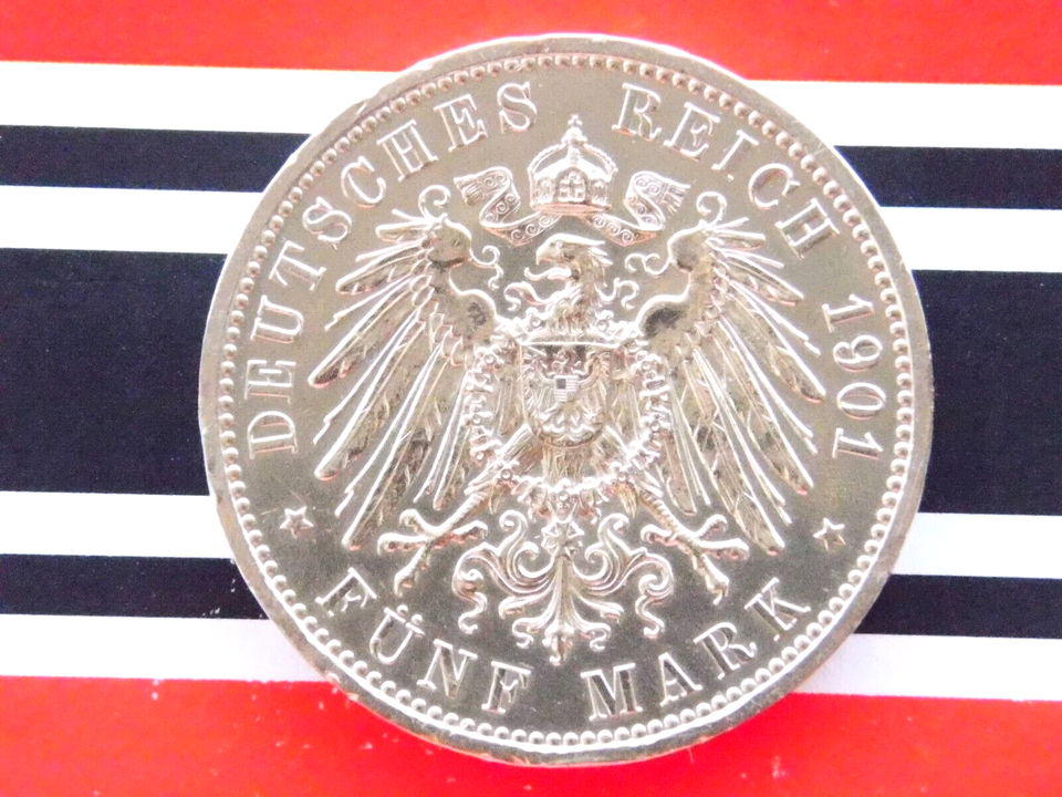 GERMAN Coin 5 MARK 1901 A PRUSSIA Bicentennial WILHELM II. EMPIRE 90% ...
