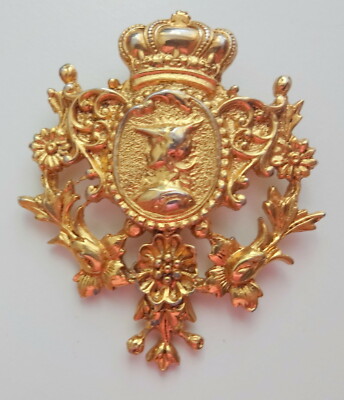 Vtg Antique Heraldic Enamel Crown Shield Regal Coat Of Arms Armorial ...