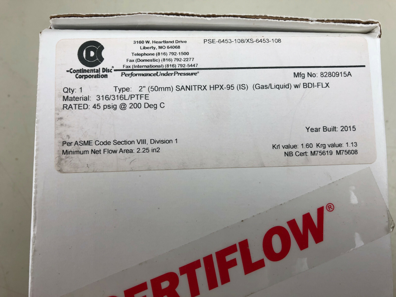 CDC Continental Rupture Disk Certiflow 2" Sanitrx HPX 95(IS) w. BDI-FLX 8280915a | eBay