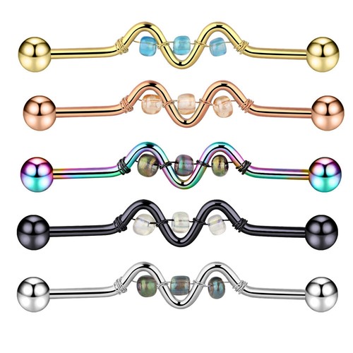 Industrial Scaffold Bar Ear Piercing Shinny Straight Barbell Steel Gem ...