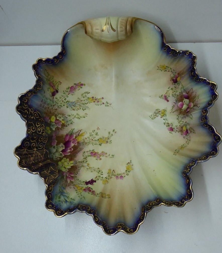 CARLTON WARE W&R STOKE ON TRENT ANTIQUE HAND PAINTED FLORAL GILT SHELL ...