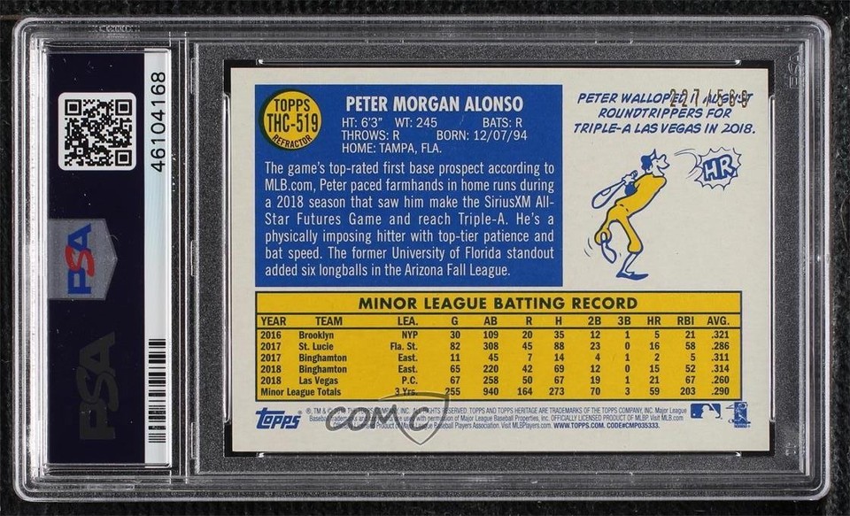 2019 Heritage High Number Chrome Refractor /569 Pete Alonso PSA 9 MINT ...