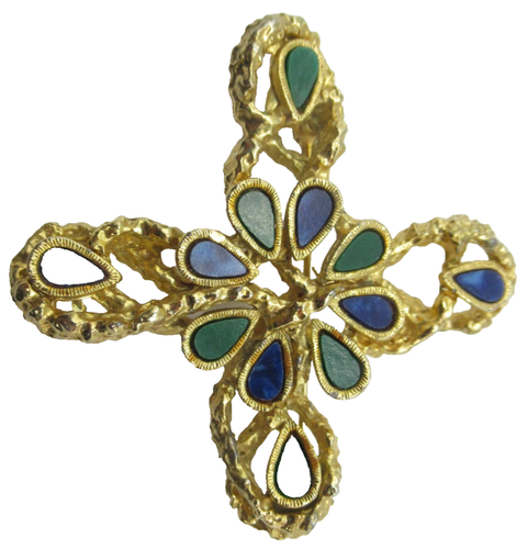 Signed Blue and Green Textured Cross Brooch Pin Vintage | eBay
