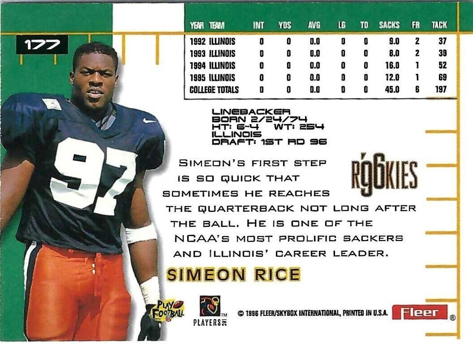 1996 Fleer Ultra Rookie Simeon Rice | eBay