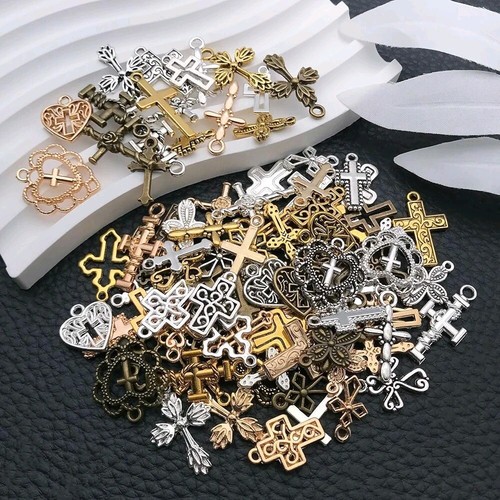 10 Cross Charms Assorted Lot Antiqued Pendants Christian Catholic ...