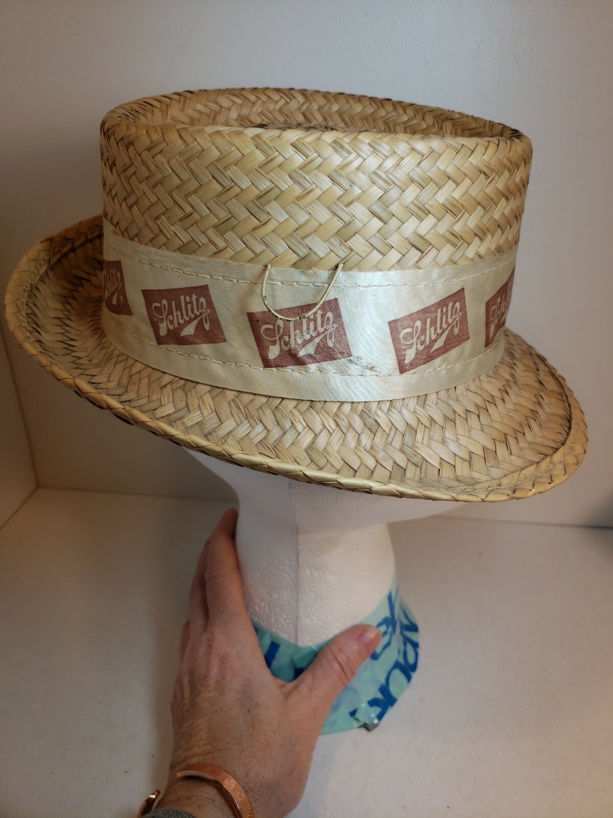 Vintage Schlitz Woven Straw Fedora Hat Mens Natural … - Gem