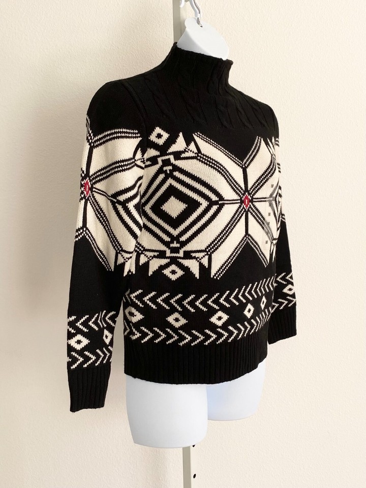 Weatherproof Vintage Women's Black White Snowflake Cable Knit Sweater ...