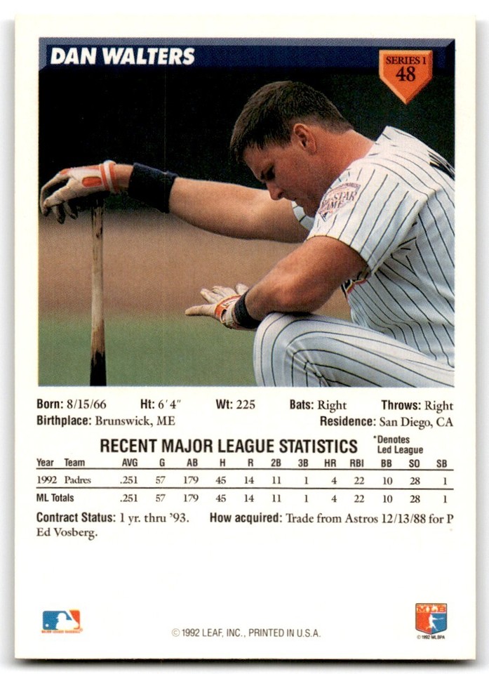 1993 Donruss Dan Walters Rookie San Diego Padres #48 | eBay