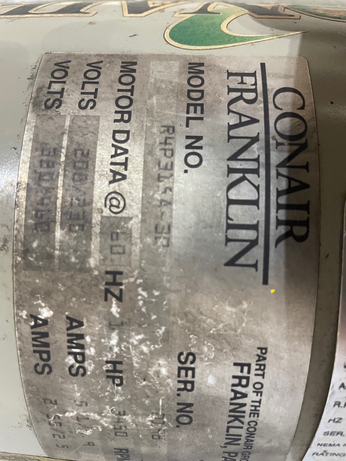 Conair Franklin Regenerative Blower 1 hp Baldor 3-Phase Motor 2850 RPM ...