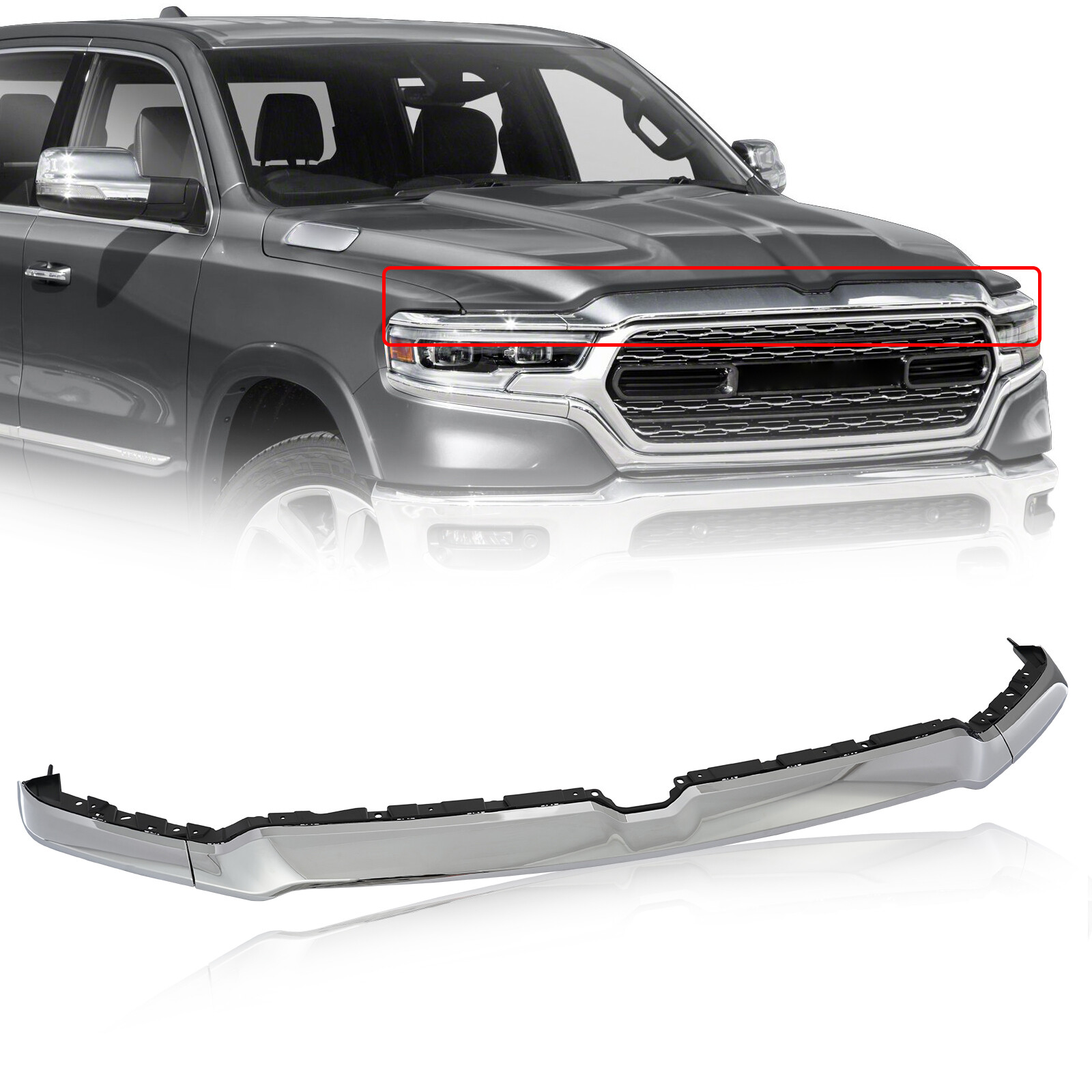 Grille Applique Chrome For 2019 2020 2021 Ram 1500 Upper Trim Molding ...