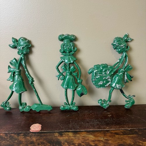 Set of 3 Vintage 1971 Sexton USA Cast Iron Cleaning Ladies Green Chippy Paint | eBay