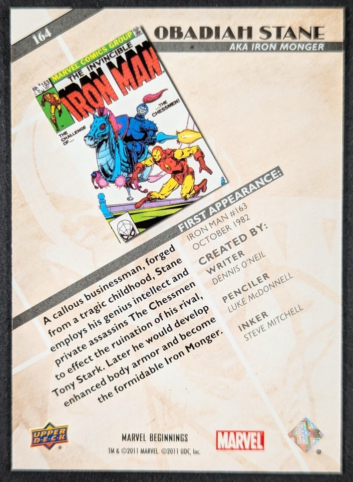Obadiah Stane 2011 Upper Deck Marvel Beginnings Card #164 (NM) | eBay