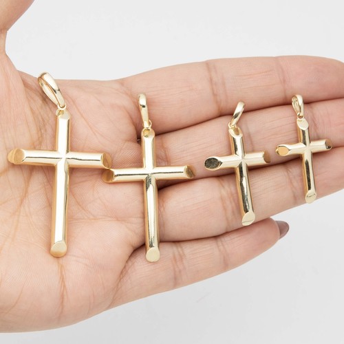 Shiny Cross Pendant Real 10K Yellow Gold - All Sizes | eBay
