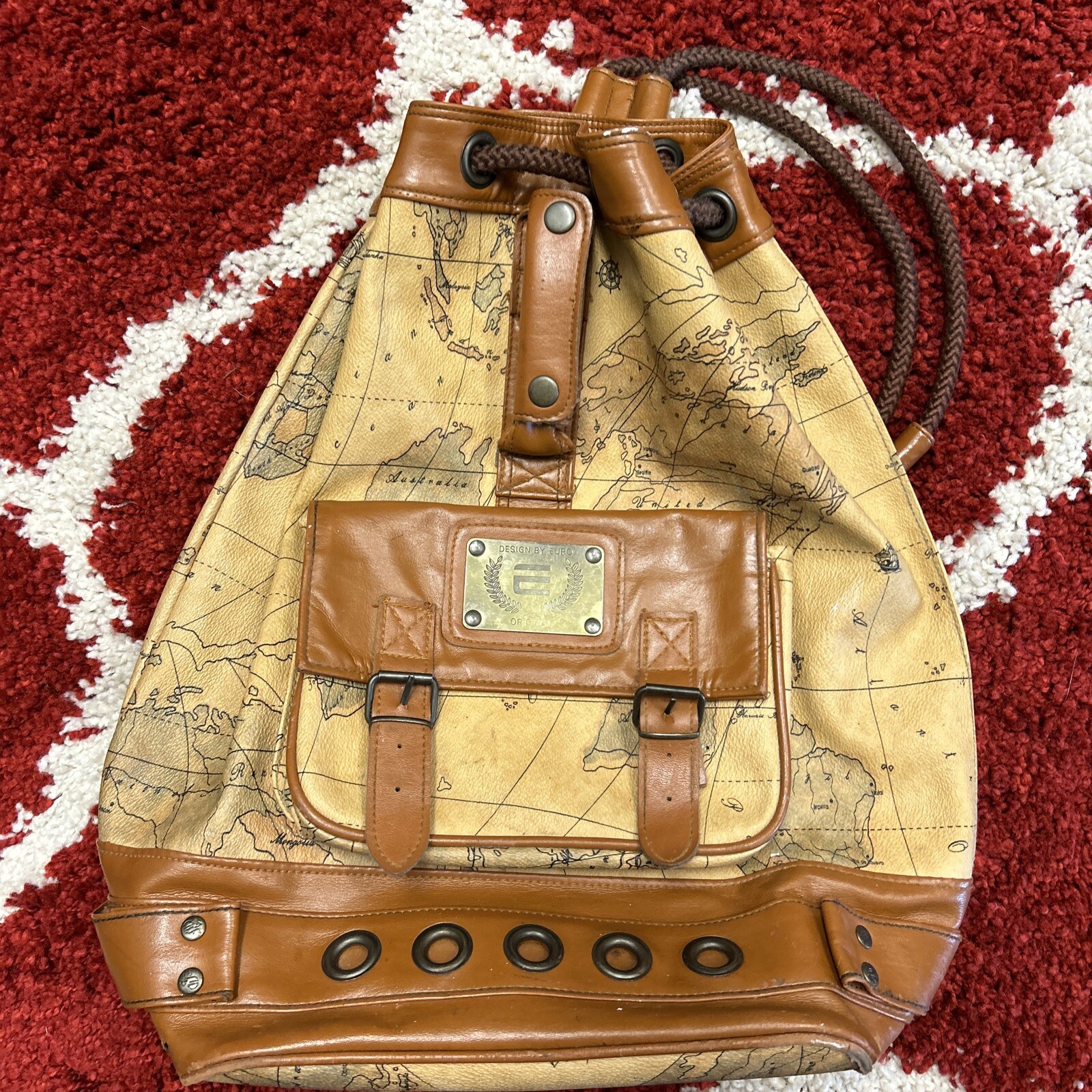 Rare Europac Backpack Of The World Map Rare Leather M… - Gem