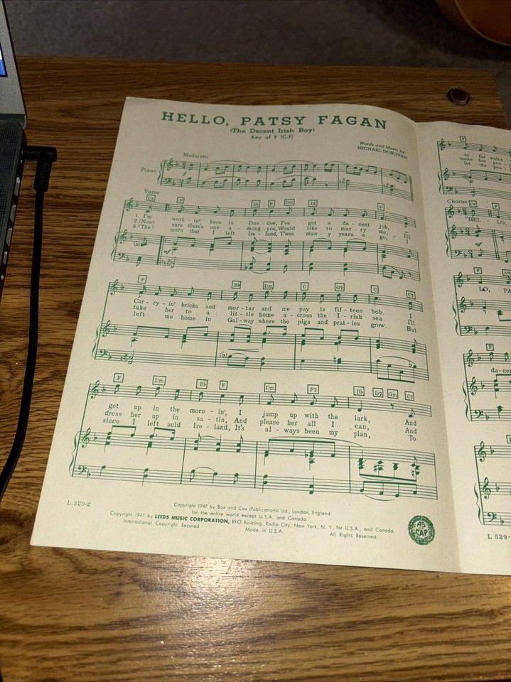 Hello Patsy Fagan, Michael Donovan Artist Copy 1946- Vintage Sheet Music | eBay