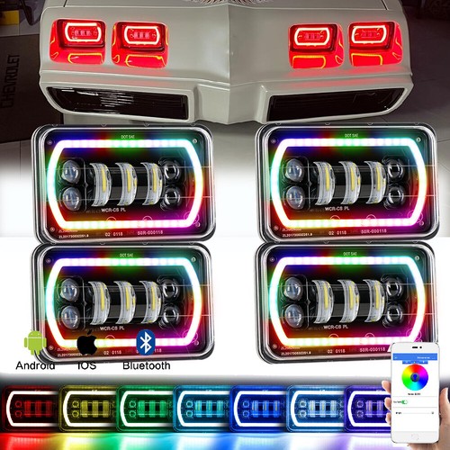 4PCS 4X6" LED Headlights Hi/Lo RGB DRL Lamp For Pontiac Trans Am 98-02 ...