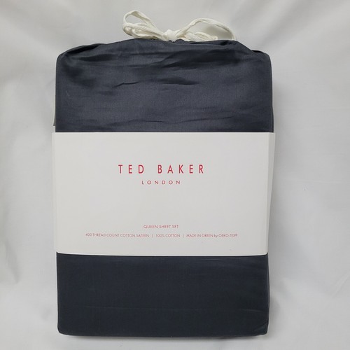TED BAKER London 4pc Queen Sheet Set Black/Iron Grey 100% Cotton 400 ...