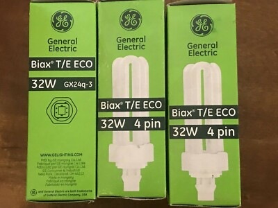 Lot of 3 GE Biax T/E ECO 32W 4 Pin General Electric Compact Fluorescent ...