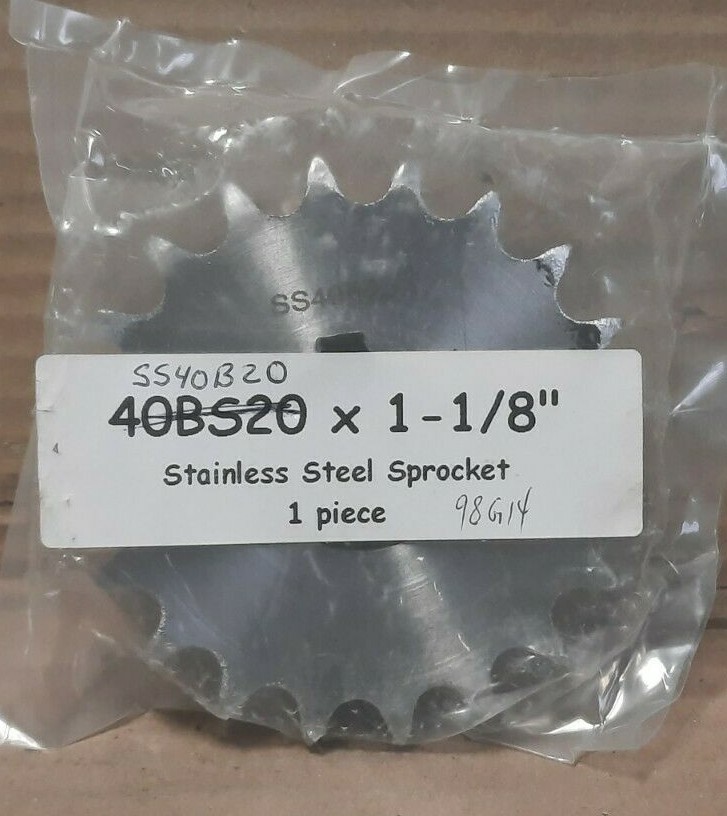 #SS40B20 20 TOOTH SPROCKET (S'STL., 1-1/8” BORE, 1/4” KEYWAY)(SEALED ...