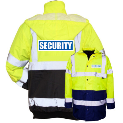 Yellow Navy Reflective Security Hi Vis Parka Jacket Printed Work Coat ...