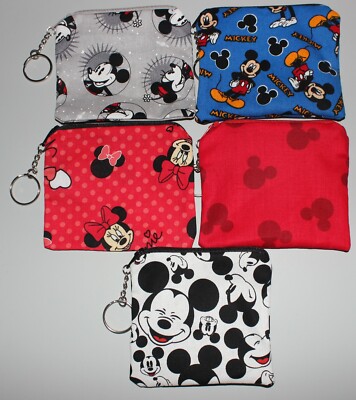 Handmade Small Zipper Coin Purse Pouch Bag with Key Ring Disney Mickey ...