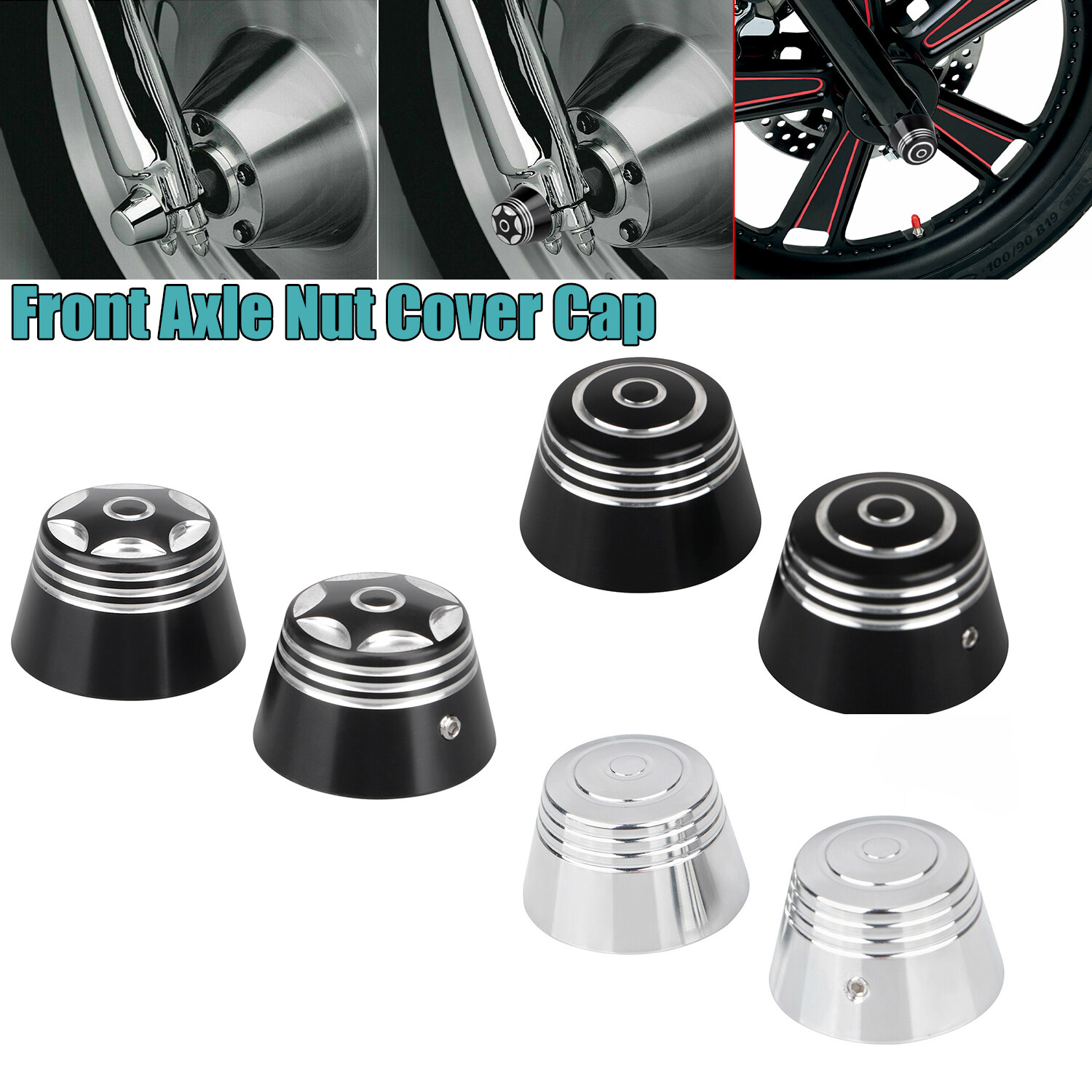 Black Cut/Chrome Front Axle Nut Covers Fit For Harley Sportsters 88-07 ...