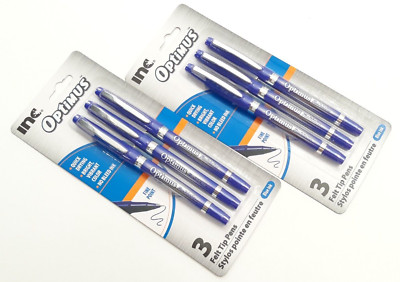 2 PACKS 6 FELT TIP PENS INC® Optimus™ BLUE INK FINE POINT QUICK DRYING ...